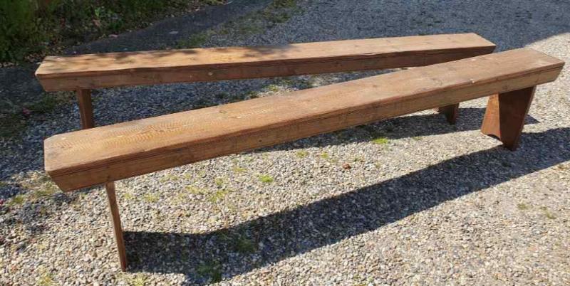 Pair of Long Rustic Pine Benches