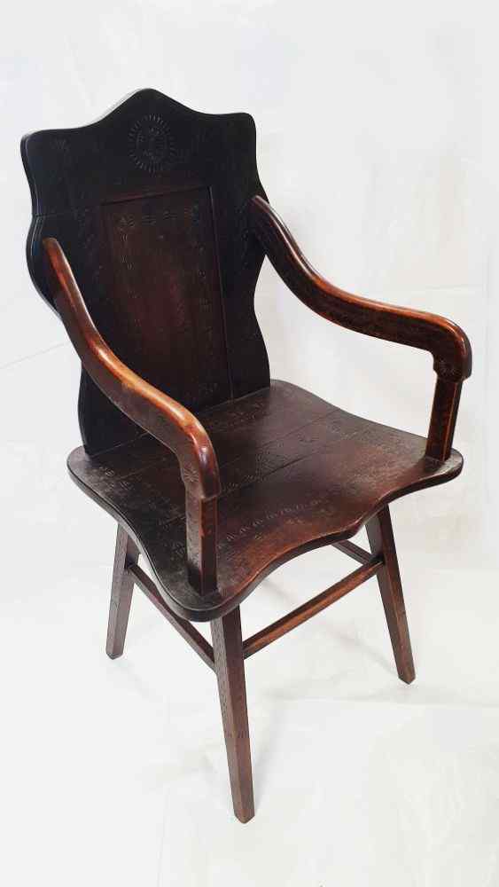 Oak and Walnut Frisian Style Chip-Carved Carver Chair